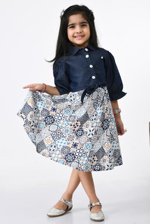 Buy Bella Moda Girls Multicolor Cotton Printed Single Fit And Flare ...