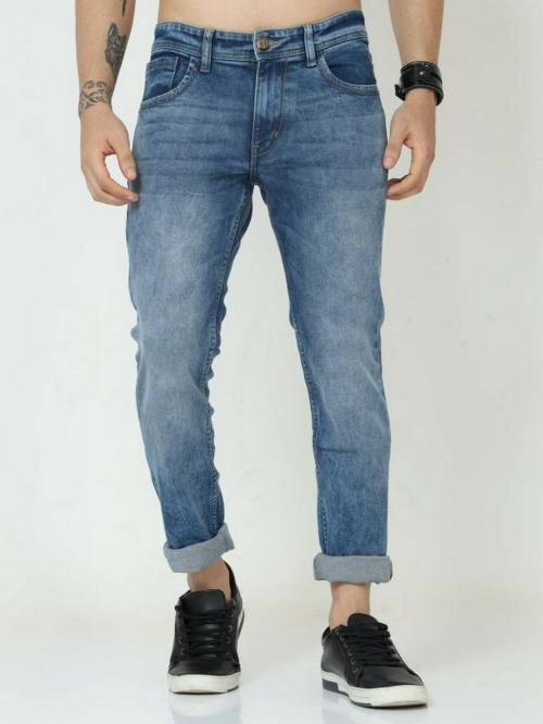 Buy Vudu Men Blue Solid Cotton Slim Jeans Size 36 Online at Best Prices ...