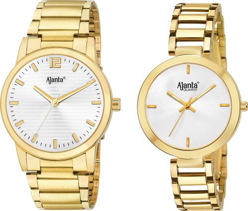 Buy Ajanta Quartz Analog Silver Dial Gold Strap Watch For Men And Women ...