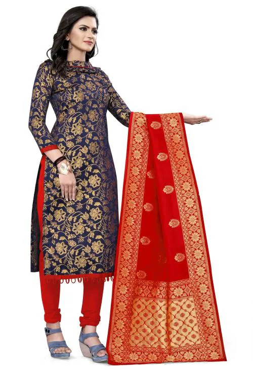 Buy Diva's Choice Women Multicolor Woven Design Cotton Silk Salwar Suit ...