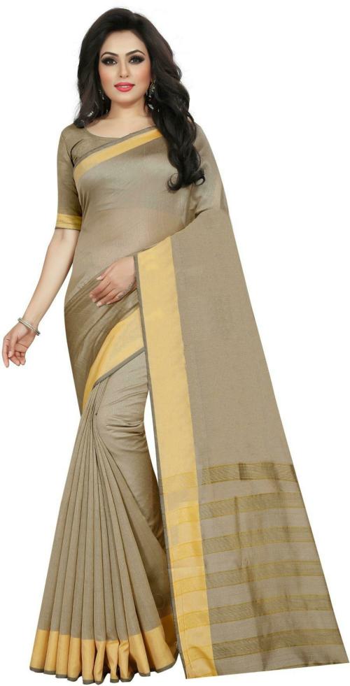 Buy Suntex Women Beige Striped Cotton Silk Single Sarees Online at Best ...