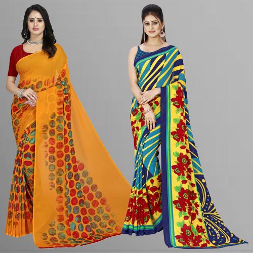 Buy Anand Women Multicolor7 Self Design Pattern Georgette Pack of 2 ...