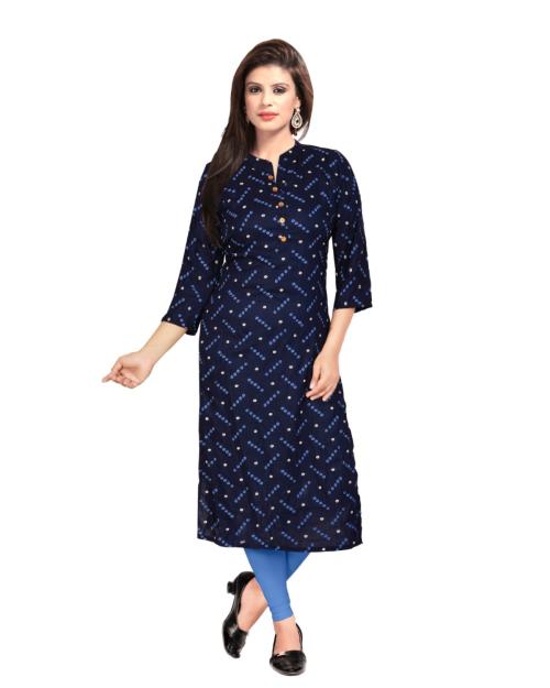 Buy Leeli Meeli Women Navy Printed Rayon Straight Kurta Online at Best ...