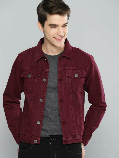 Buy Klizen Men Maroon Solid Cotton Jacket Online at Best Prices in ...