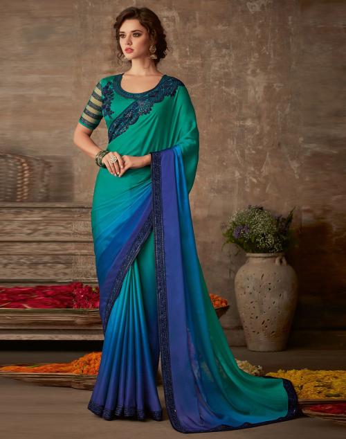 Buy Satrani Chiffon Blue Color Saree with Blouse piece Online at Best ...