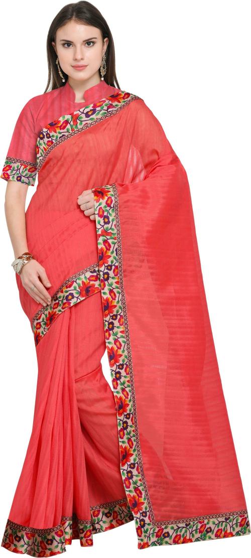 Buy Suntex Women Peach Solid Silk Blend Single Sarees Online at Best ...