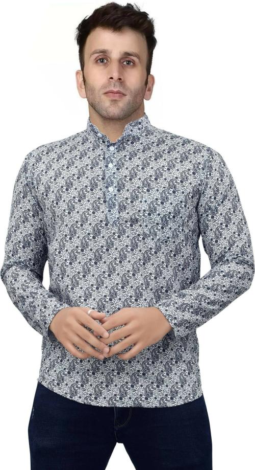 Buy YURIGO WORLD Men Grey Polyester Printed Kurta, M (Pack of 1) Online ...