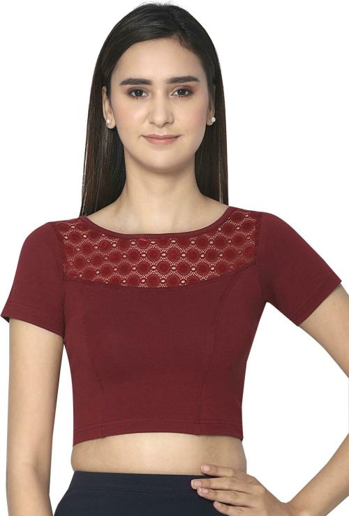 Buy Rene Women Maroon Cotton Lycra Blend Solid Blouse Online at Best ...