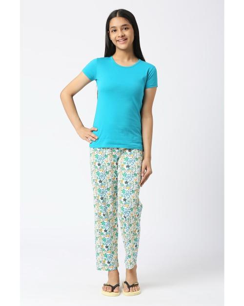 Buy SINI MINI Girls Half Sleeve With Round Neck Top & Aop pant Petrol ...