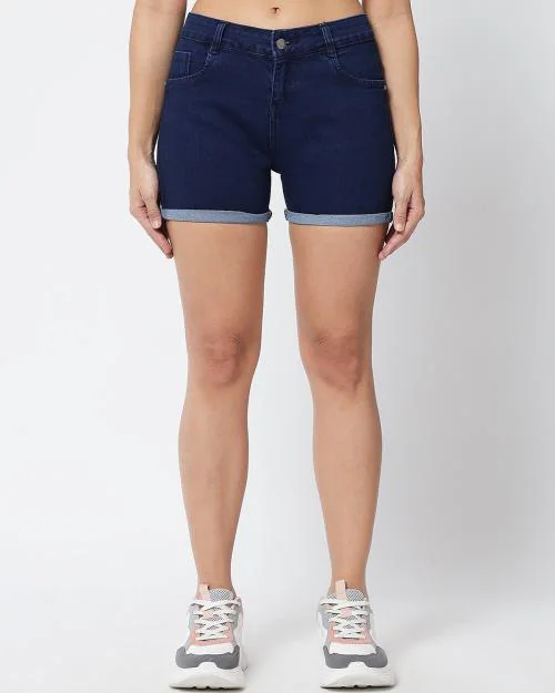 Buy Solid Women Blue Denim Shorts Online at Best Prices in India - JioMart.