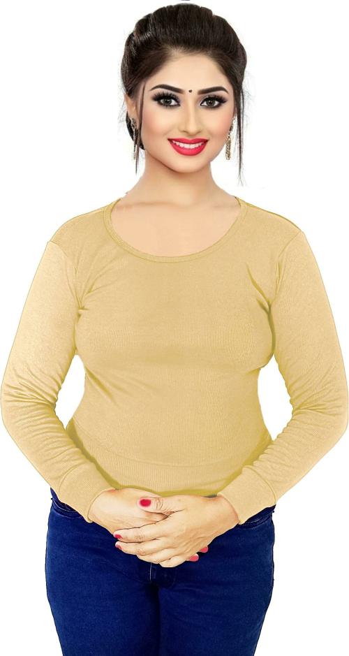 Buy PU Fashion Women Beige Solid Wool Blend Blouse Online at Best ...