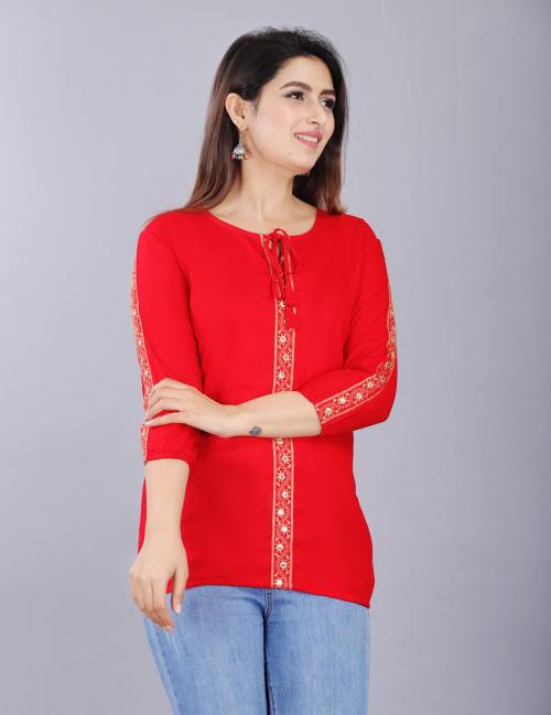 Buy Angarkha Women Red Embroidered Rayon Tops Online at Best Prices in ...