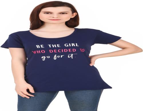 Buy HighSeas Women Navy Blue Printed Cotton Blend Round Neck T-Shirts XL Online at Best Prices ...