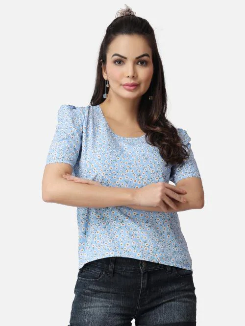 Buy Popwings Casual Polyester Crape Solid Women Floral Printed Top ...
