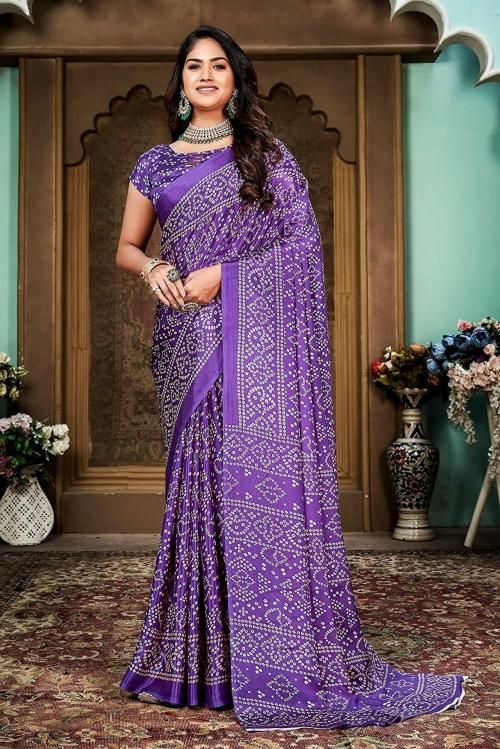 Buy SWIFFIN Soft Silk Bandhani Violate Saree For Women/Women Saree With ...