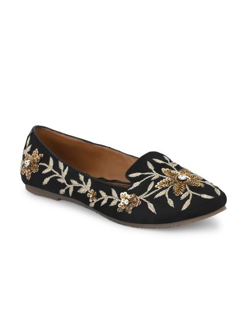 Buy Aady Austin Women's Black Handcrafted Embellished Festive Flat ...