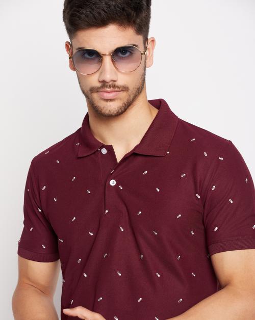 Buy RISS Men's Cotton Half Sleeves Printed Polo T-shirt Online at Best ...