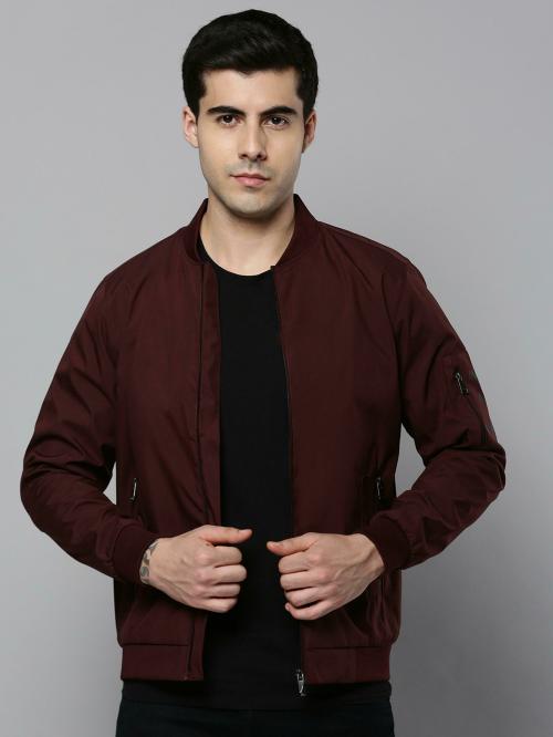 Buy SHOW OFF Men's Burgundy Solid Open Front Jacket Online at Best ...