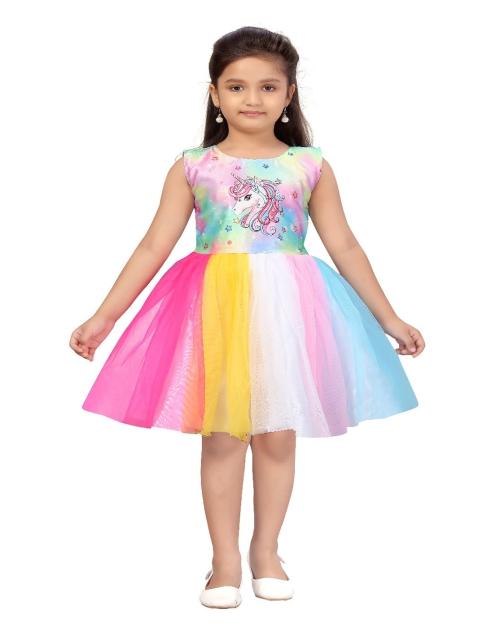 Buy Muhuratam Girls MultiColour Unicorn Print Frock Online at Best ...