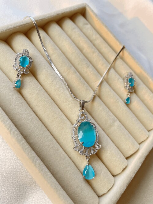 Buy ZAISHA Dual Stone Pendant Set (Sky Blue) Online at Best Prices in ...