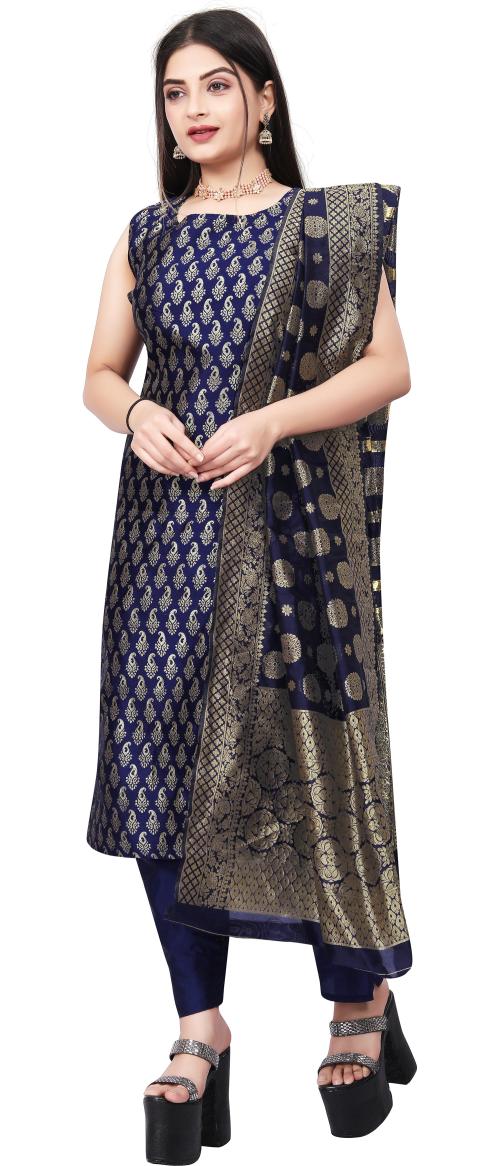 Buy Eilara Women's Silk Blend Navy Blue Straight Kutra, Pant with ...