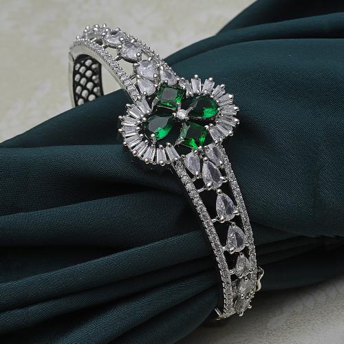 Buy ZENEME Rhodium-Plated Green American Diamond Studded Vector Theme ...