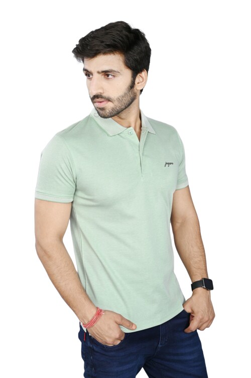 Buy JAGURO Men Solid Polo Neck Cotton Blend T-Shirt Online at Best ...