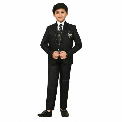 Buy KLAUD ZEE Boys Black Solid Tr Shiner Fabric 5-Piece Suit Online at ...