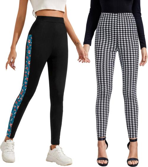 Buy Alisba Women Multicolor Self Design Lycra Blend Pack Of 2 Jegging ...