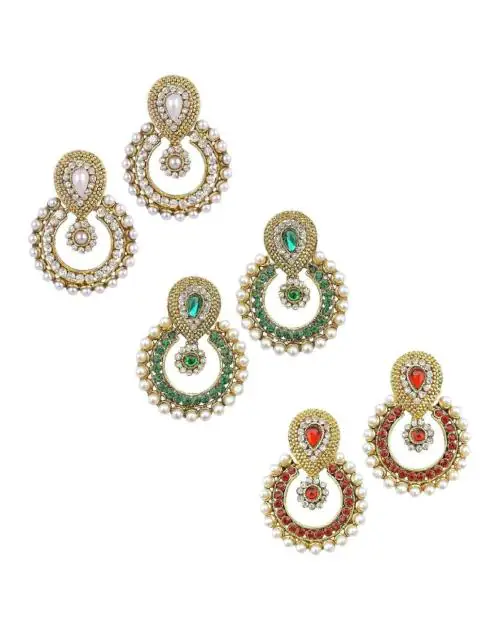 Buy YouBella Traditional Gold Plated Chandbali Earrings Combo For Women ...