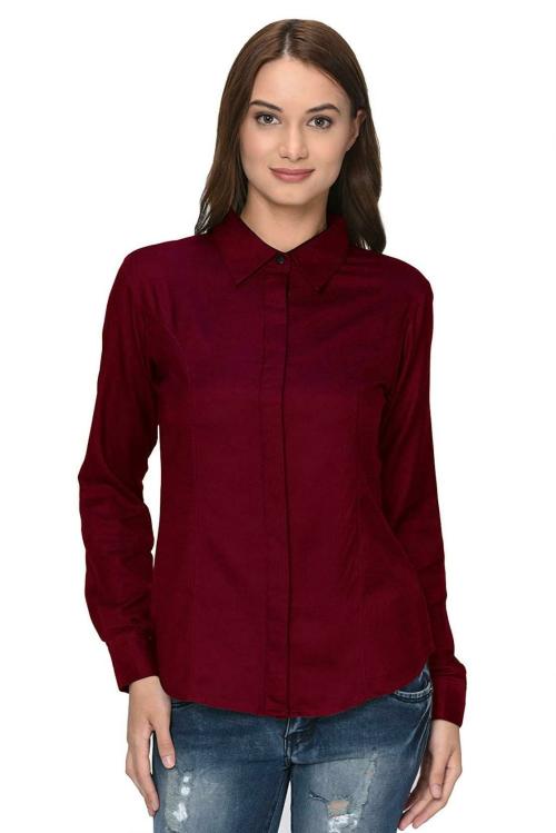 Buy Thisbe Women Maroon Polyester Formal Shirt (L) Online at Best ...