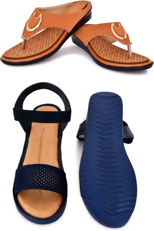 Buy SA INTERNATIONAL Women Flat Sandals (Blue and Tan) Size 5 Pack of 2 ...