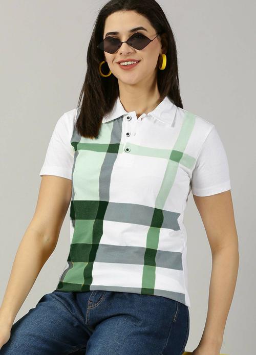 Buy Ausk Printed White & Green Polo Neck Half Sleeve T-Shirt Online at ...