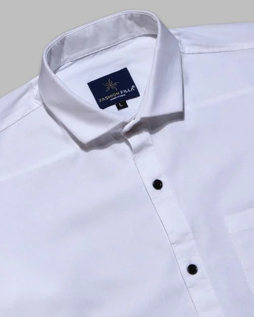 Buy Jobber Plain Casual White Shirt with Black Button for Men | Premium ...