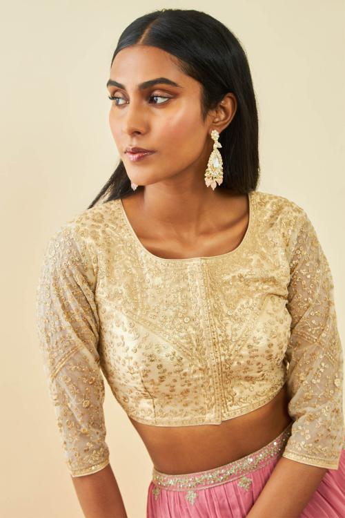 Buy Soch Womens Light Gold Net Embroidered Blouse With Sequins Online ...