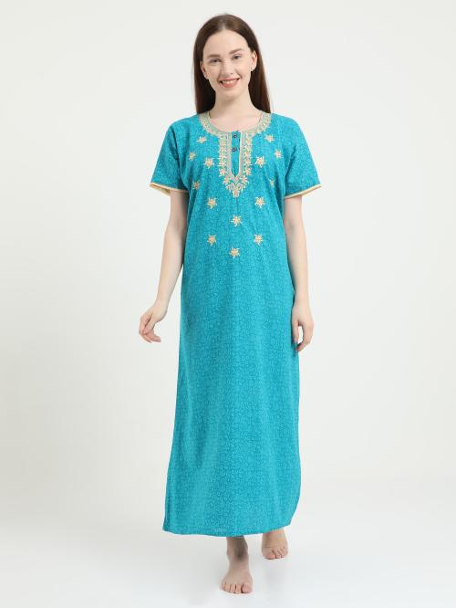 Buy RnP Green Neck Embroidered Nighty Online at Best Prices in India ...