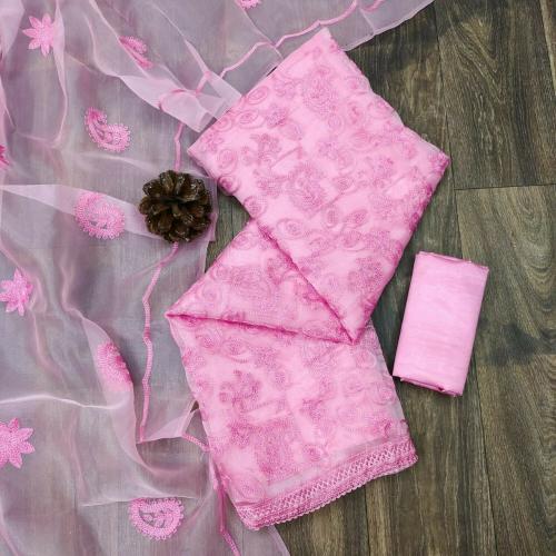 Buy GURHAL Embroidered Organza Unstitched Dress Material Pink Online at ...