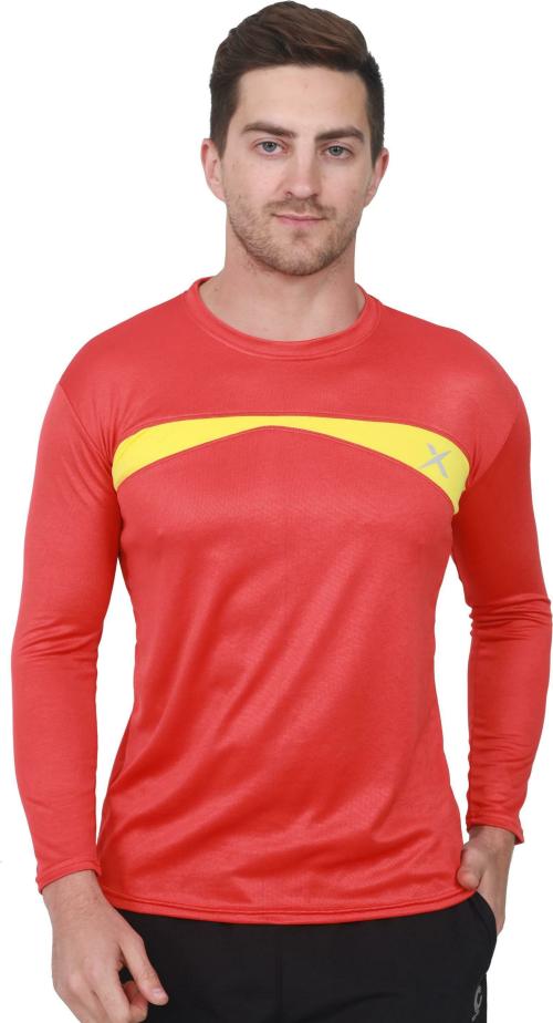 Buy Farrowx Men Red ColorBlock Polyester Round Neck T-shirt Online at ...