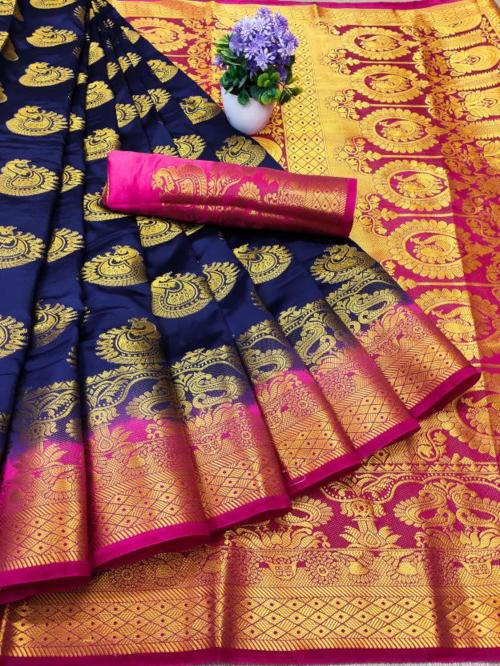 Buy Mansh the stylo..Women Blue Woven Nylon Banarasi Saree Online at ...