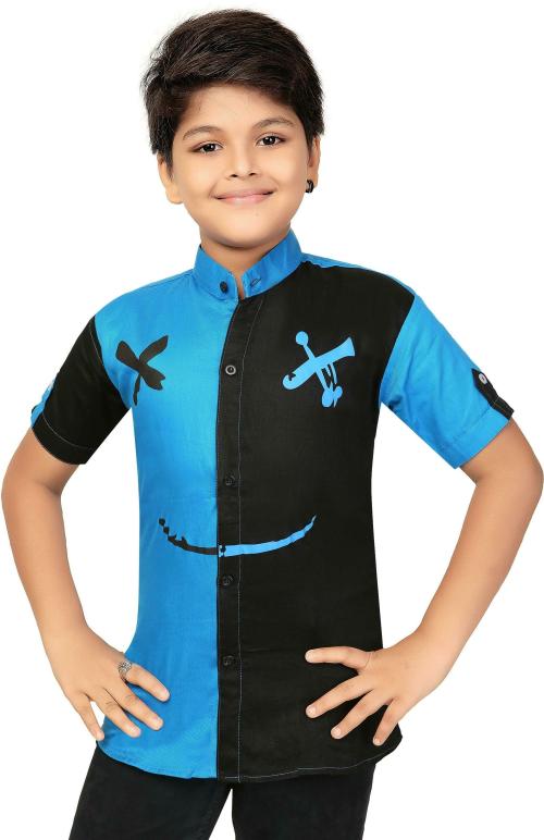 Buy Fashion Grab Boys Light Blue Color Block Cotton Blend Shirt (Pack ...