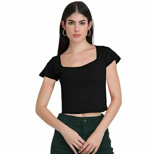Buy Ad2Cart Women Black Cotton Va4091 Square Neck Crop Top (M) Online ...