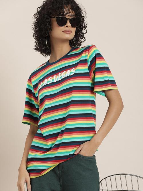 Buy Difference of opinion Multicoloured Striped Oversized T-Shirt ...