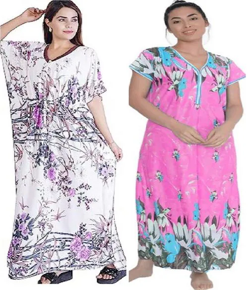 Buy BEAUTY CRAZE Women's Satin Floral Print Nightgown Maxy Nighty Combo ...