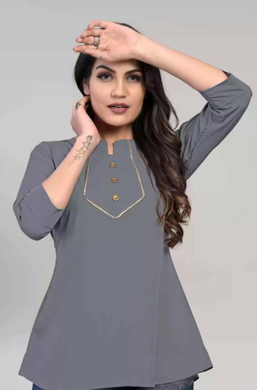 Buy MISS AYSE Western Grey Crepe Keyhole Neck Top for women Online at ...