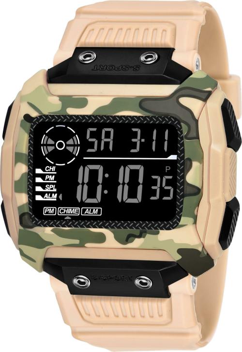 Buy Reborn Digital Watch Black Dail Beige Strap Wrist Digital Watch for ...