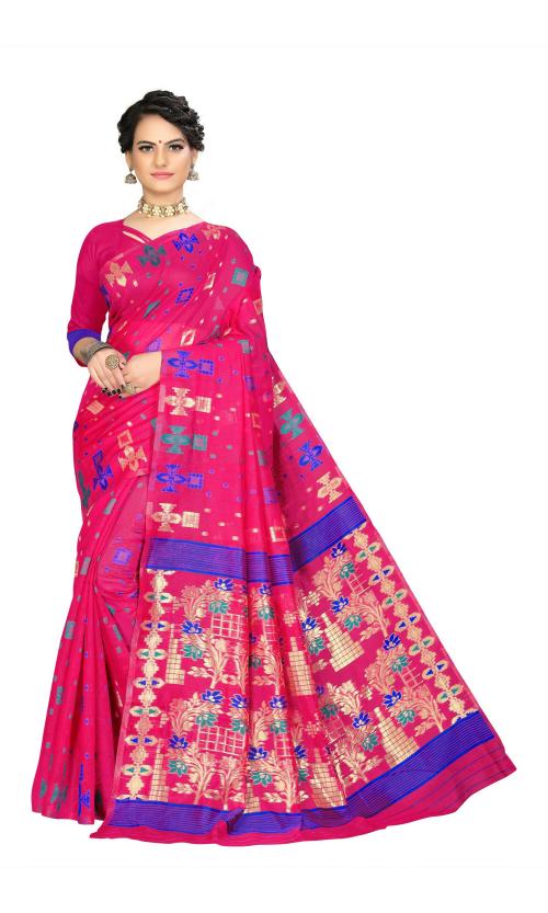 Buy NOPSE Women's Cotton Designer Jamdani Saree (Shruti Pink) Online at ...