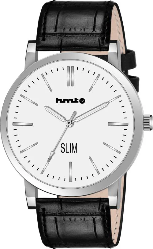 Buy HMTO Slim Analog White Dial And Black Strap Watch For Men And Women ...