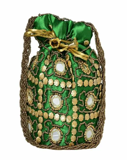 Buy SWASTIKA Industries 3-Layer Silk Traditional Mirror Work Clutch ...