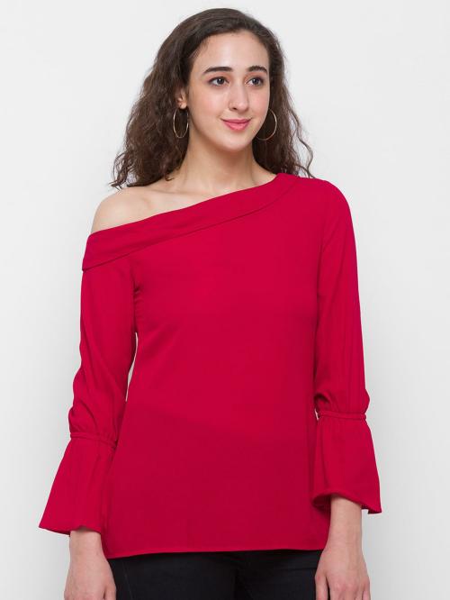 Buy GLOBUS Women Red Solid Polyester Top Online at Best Prices in India ...