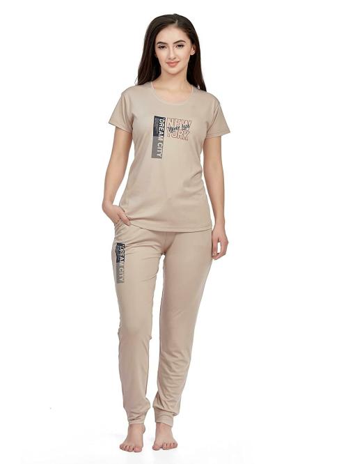 Buy SWEET SKIN Women Beige Printed Cotton Top & Pyjamas Set (L) Online ...